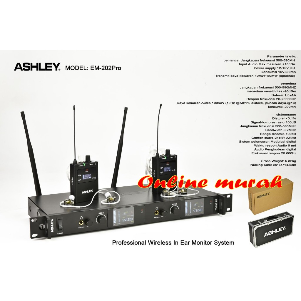 Jual mic wireless ear monitor ashley em202pro / em202 pro / em 202pro ...