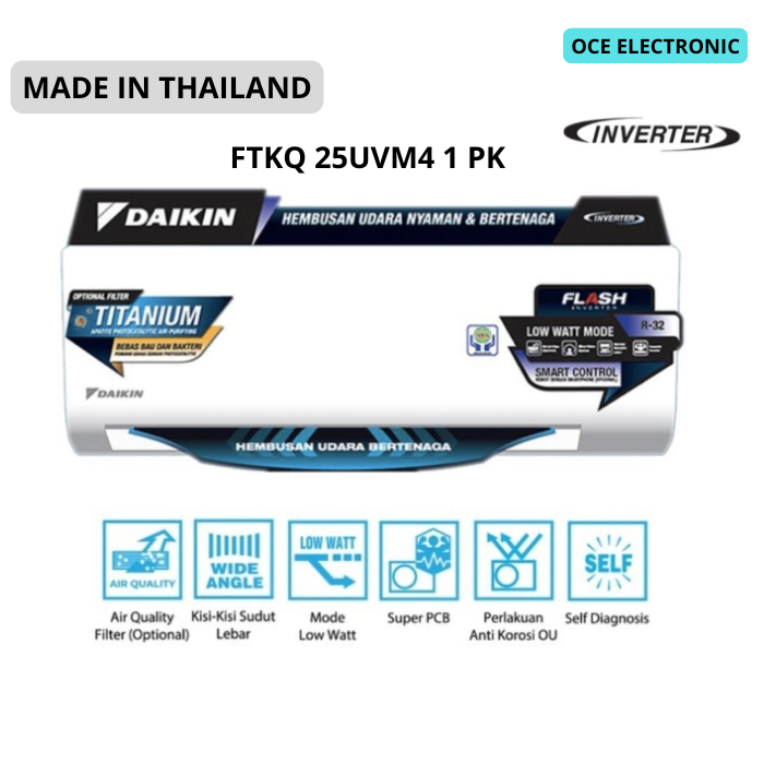 Jual AC DAIKIN FLASH INVERTER FTKQ 25UVM4 1 PK THAILAND [GARANSI RESMI] | Shopee Indonesia