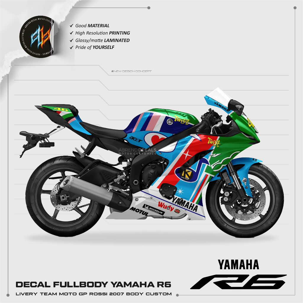 Jual DECAL FULLBODY YAMAHA R6 BODY CUSTOM / STIKER MOTOR R6 FULLWRAP ...