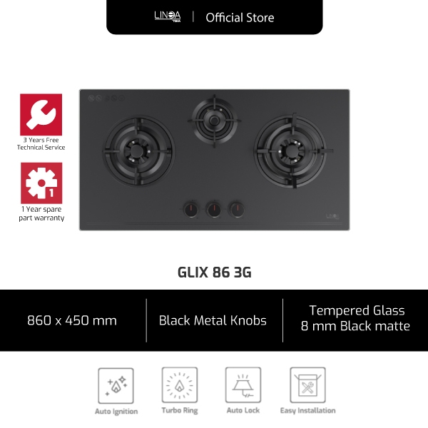 Jual Kompor Tanam Gas Linea 3 Tungku GLIX 86 3G Black Matt GLIX 86 3G | Shopee Indonesia