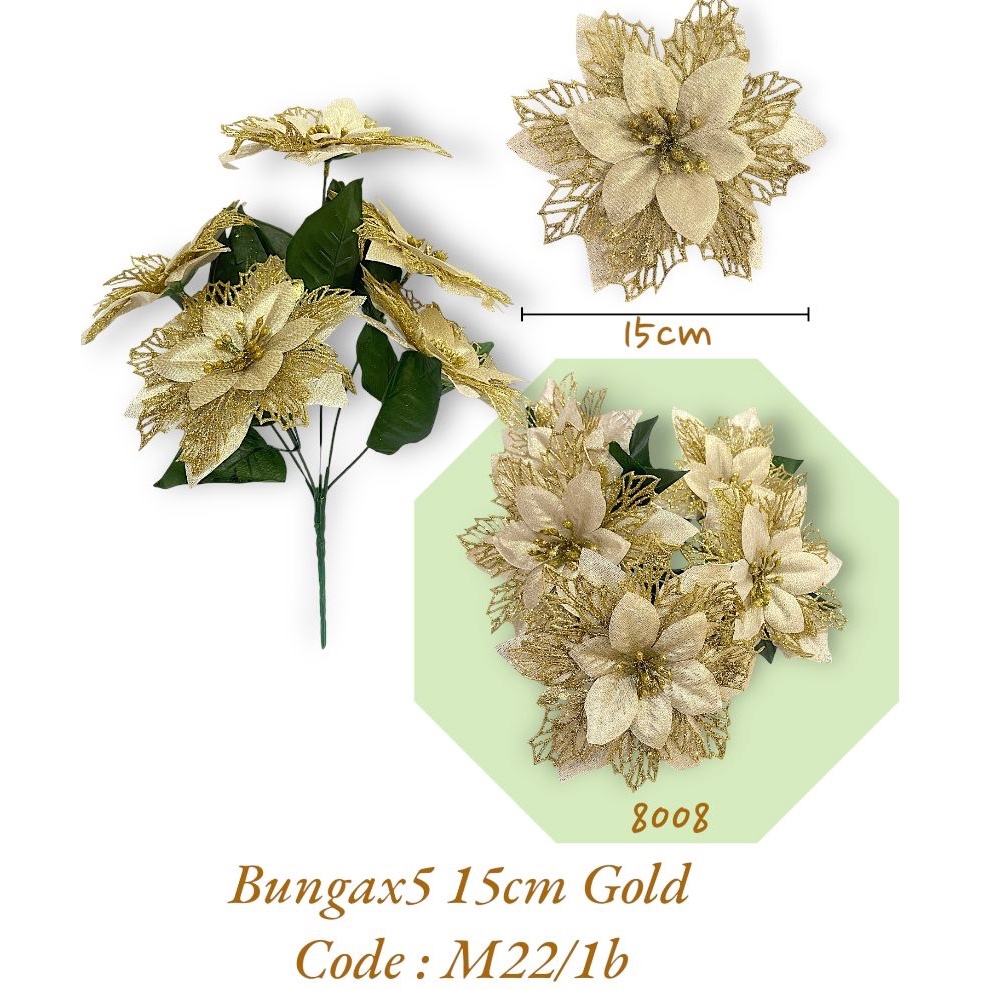 Jual Hiasan Bunga Kastuba Natal Gold Salem isi 5 Tangkai Uk 15cm ...