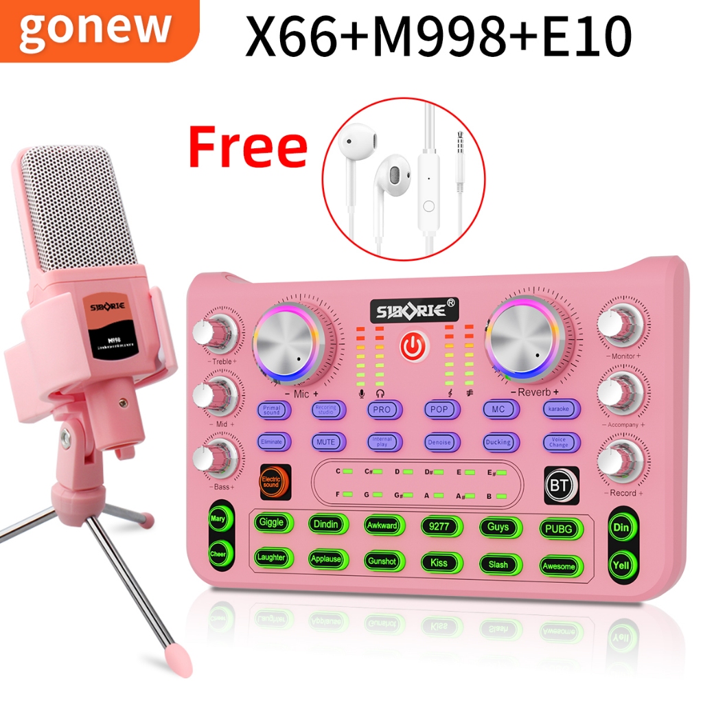 Jual Gonew COD X66+M998 pink paket lengkap sound card mic Full Set Paket recording lengkap ...
