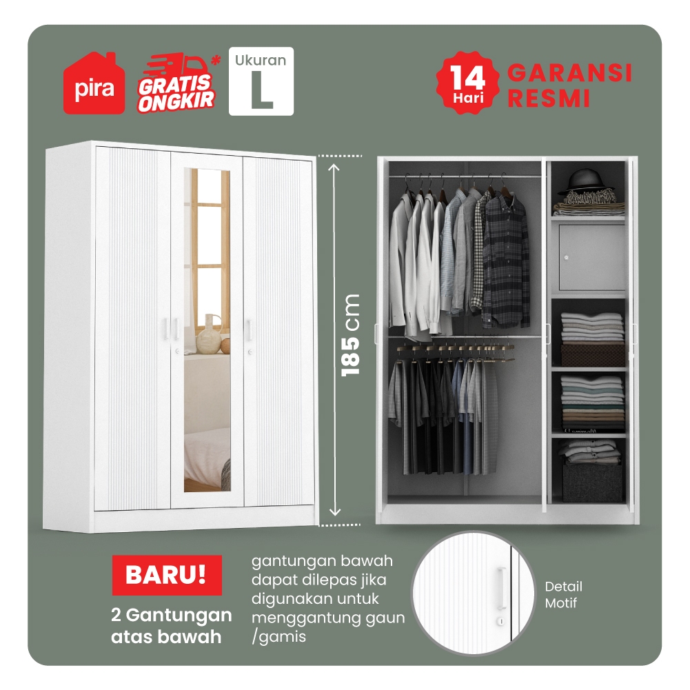 Jual PIRA - LINIO 3P MR MWD Lemari Pakaian Besi 3 Pintu Swing dengan ...