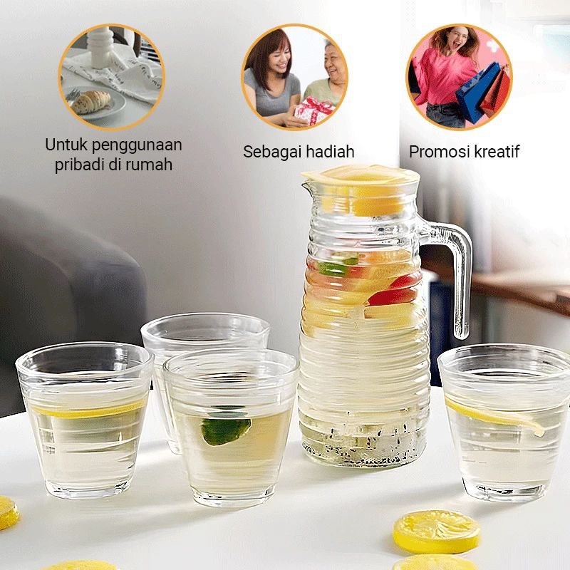 Jual WATER JUG SET KACA 5 IN 1 - Teko Ceret gelas 4 Pitcher Kaca Beling ...