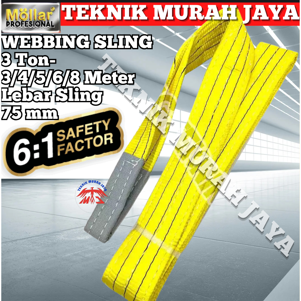 Jual MOLLAR Webbing Sling 3 Ton 6 METER Tali Angkat Barang SAFETY 6:1 ...
