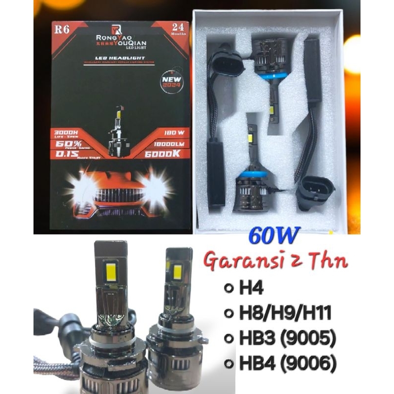 Jual Led Car Headlight Lampu Mobil 60W socket ( H4, H8/H9/H11, HB3, HB4 ...