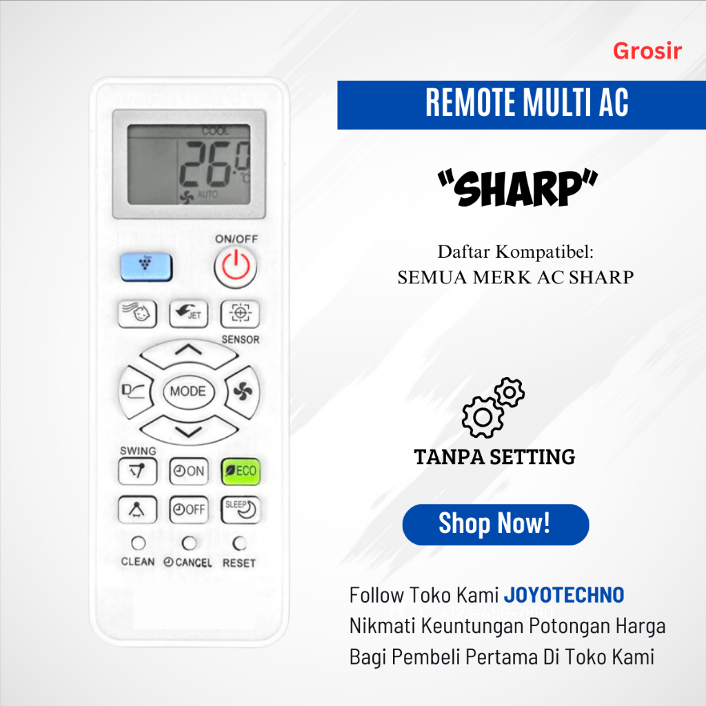 Jual Remot Remote AC Sharp Universal Plasmacluster baby eco Type K-8014 ...