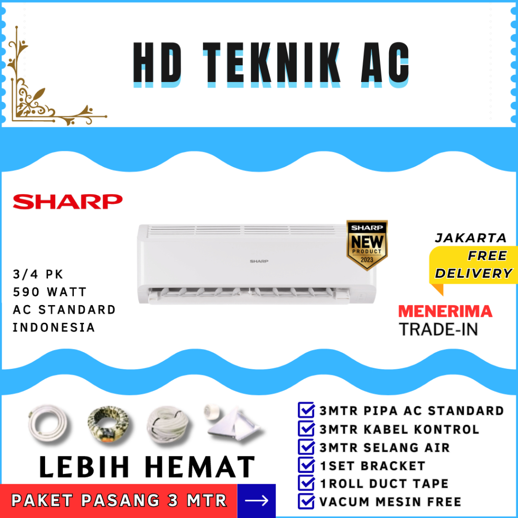 Jual AC SHARP STANDARD 3/4 PK AH-A7BEY NEW R32 FREE PASANG+ACESORIES MURAH | Shopee Indonesia