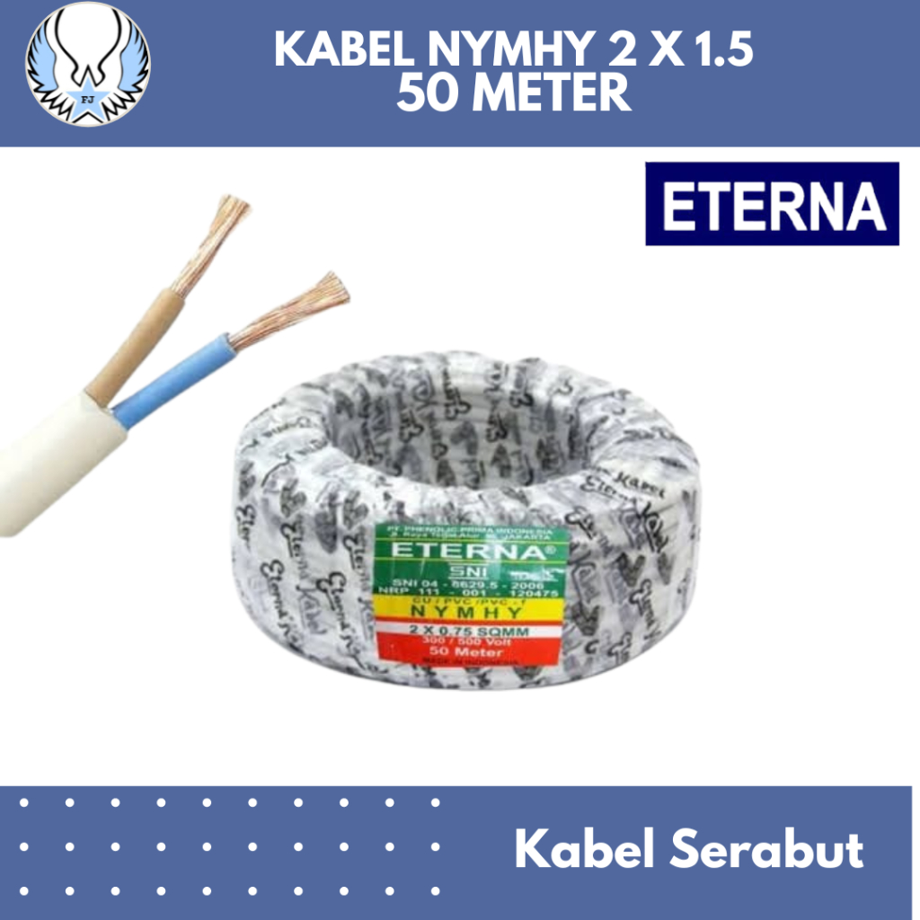 Jual Kabel Listrik Eterna NYMHY 2x1.5mm 2x1,5 Serabut Tambaga 50M 50 METER | Shopee Indonesia