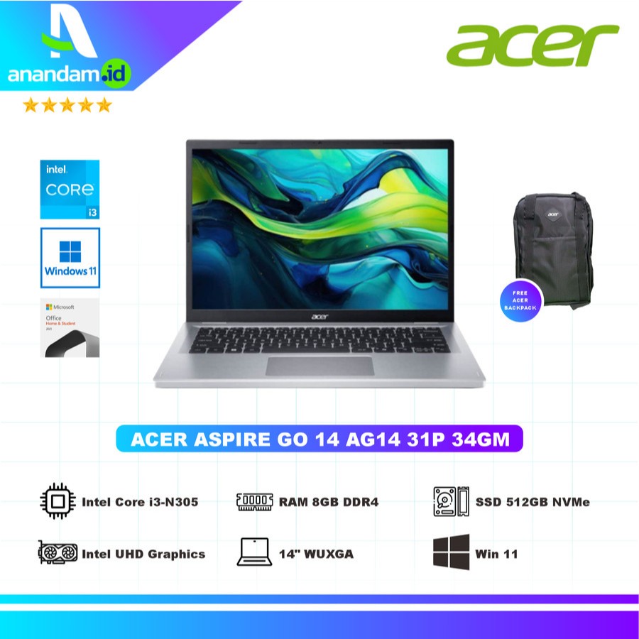 Jual ACER ASPIRE GO AG14-31P-34GM INTEL CORE I3-N305 INTEL UHD GRAPHICS ...