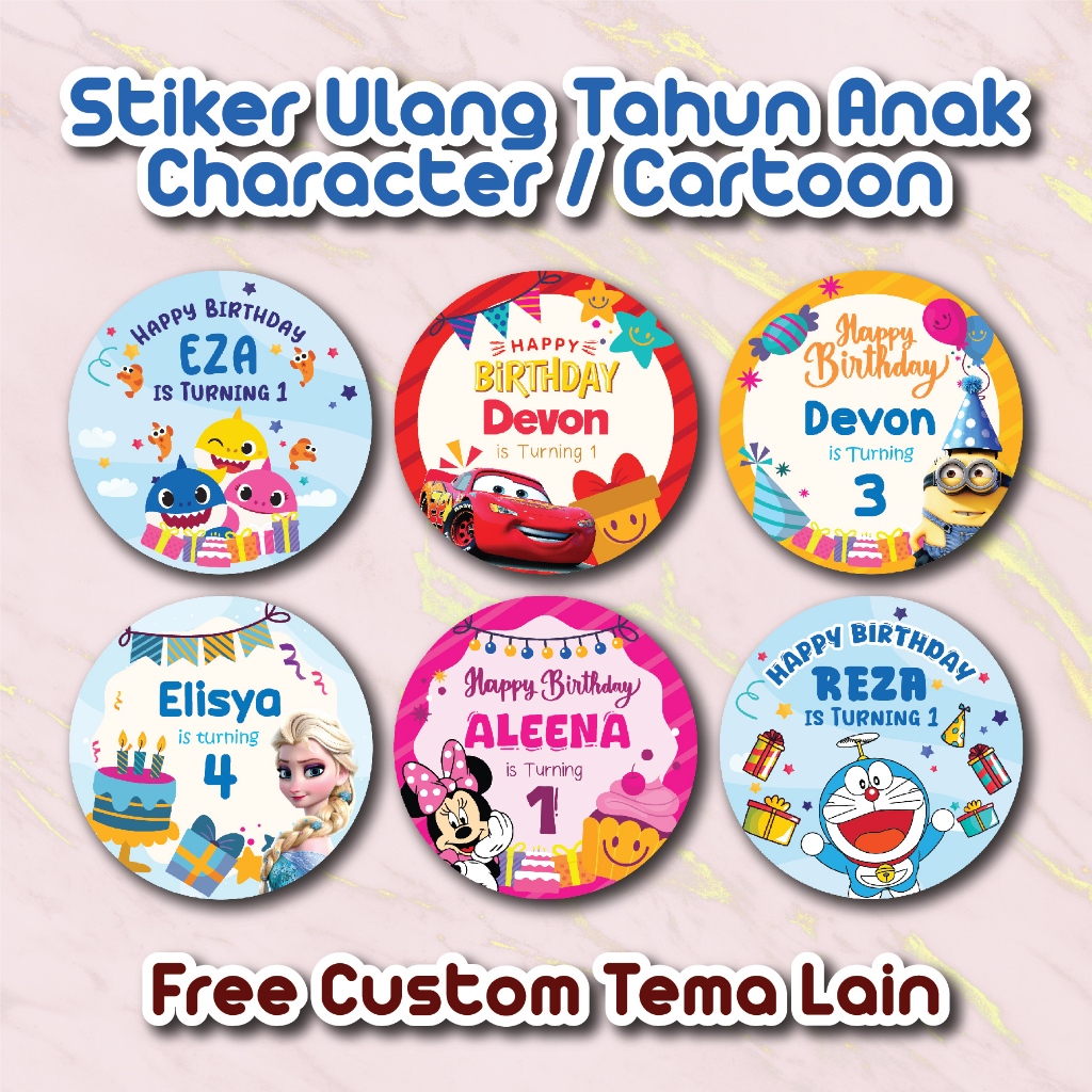 Jual STIKER HAPPY BIRTHDAY ANAK TEMA CARTOON BISA CUSTOM | STIKER ULANG ...