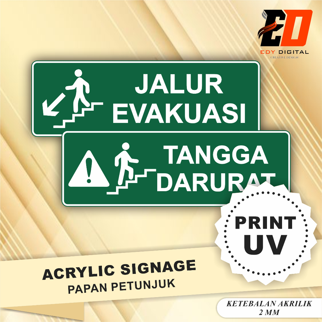 Jual [Print UV] Sign Signage Jalur Evakuasi Tangga Darurat Papan Plakat ...