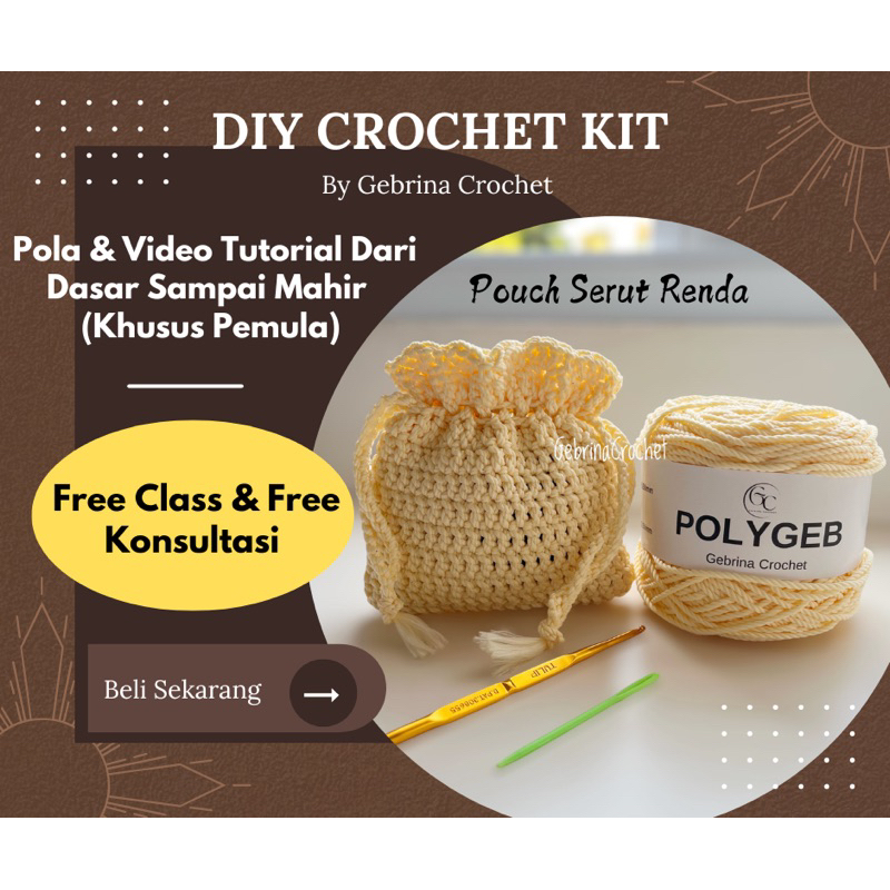 Jual DIY Crochet KIT Pouch Serut Renda Untuk Pemula // Paket Lengkap ...