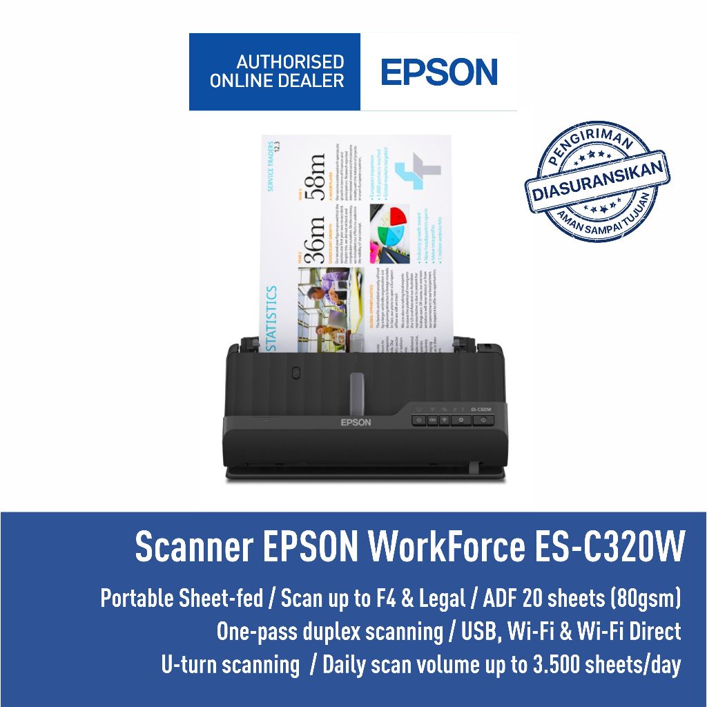 Jual Scanner EPSON ES-C320W ESC320W ES C320W A4 F4 LEGAL Portable usb ...