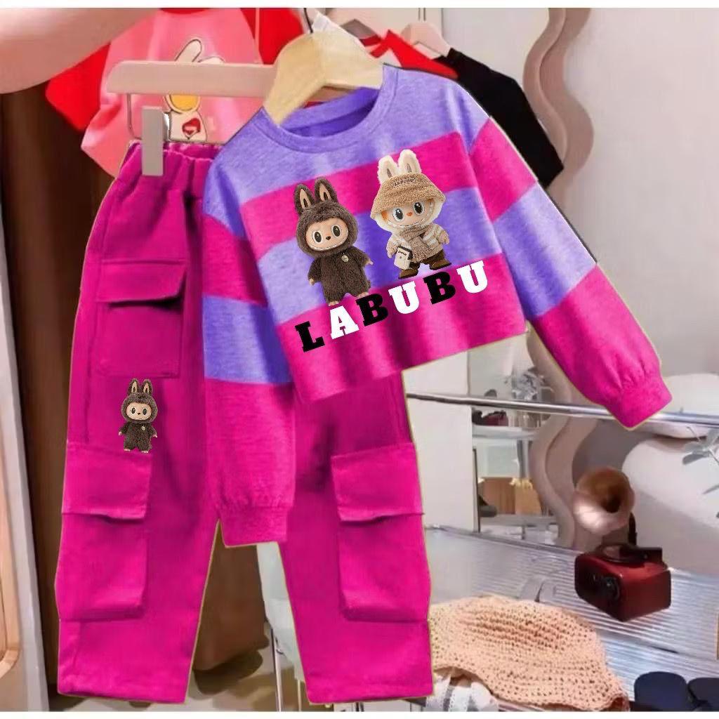 Jual Stelan labubu anak perempuan model baju crop dan celana cargo | Shopee Indonesia