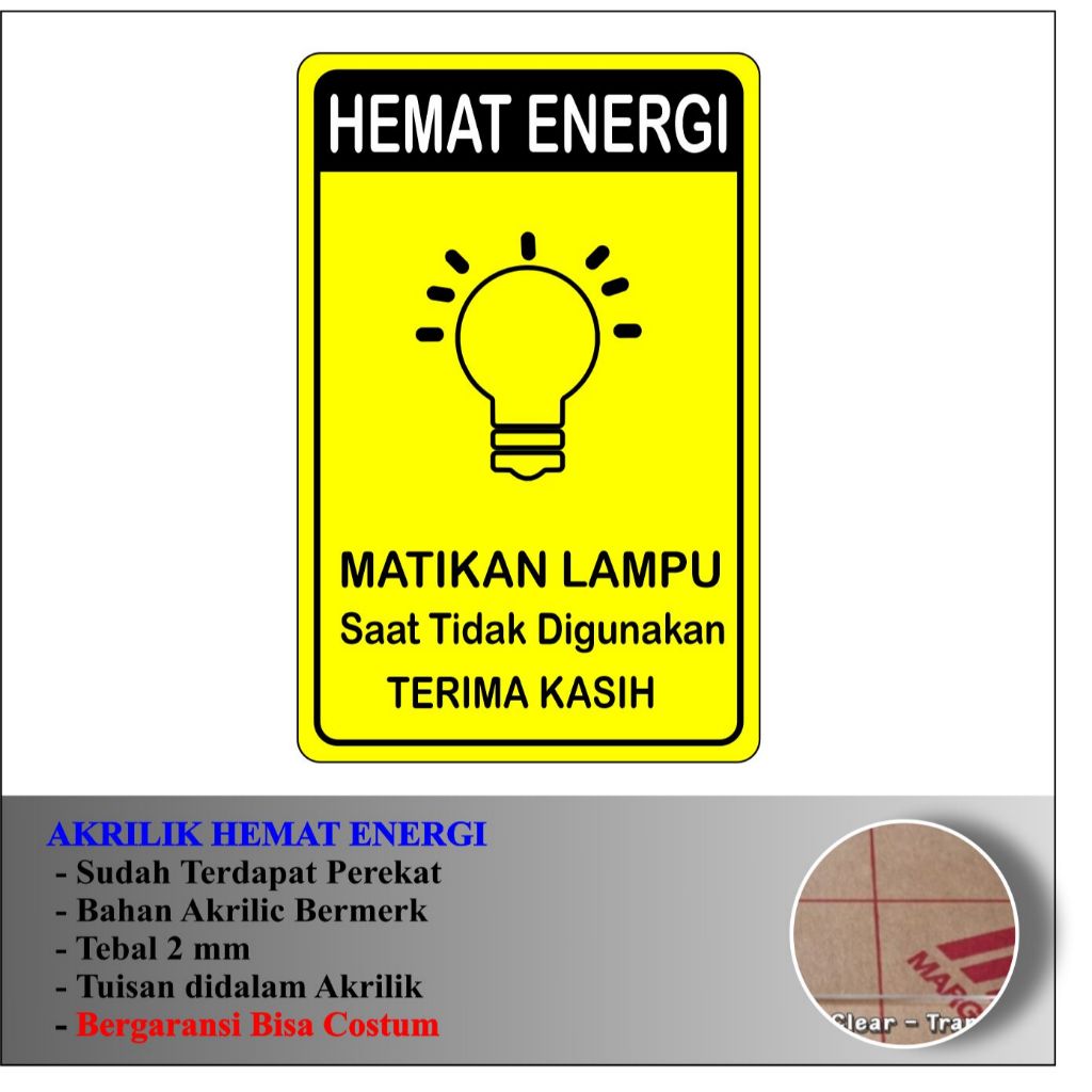 Jual AKRILIK MATIKAN LAMPU HEMAT ENERGI BAHAN ACRYLIC TEBAL 2 MM ...