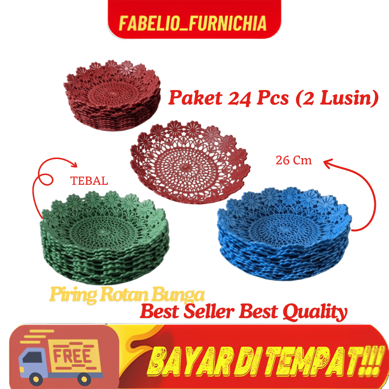 Jual PIRING ROTAN BUNGA BULAT TEBAL ISI 24PCS / PIRING ANTI PECAH ...