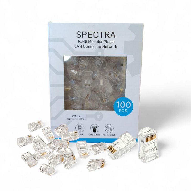 Jual KONEKTOR RJ45 UTP CAT5 SPECTRA ANTI GAGAL PASS THROUGH ISI 100 PC ...