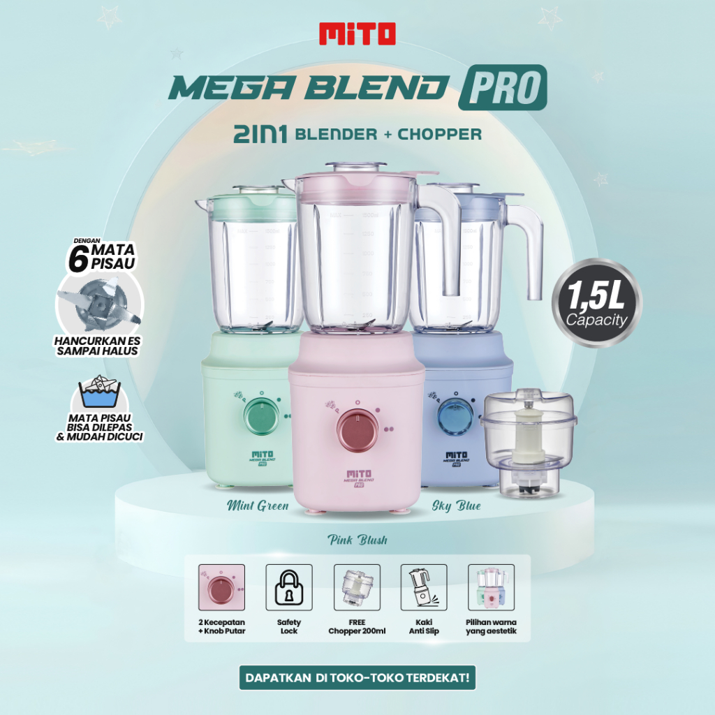 Jual MITO MEGA BLEND PRO BLENDER BL300 - 1,5 Liter - 2in1 Blender + Chopper - 2 Tingkat ...