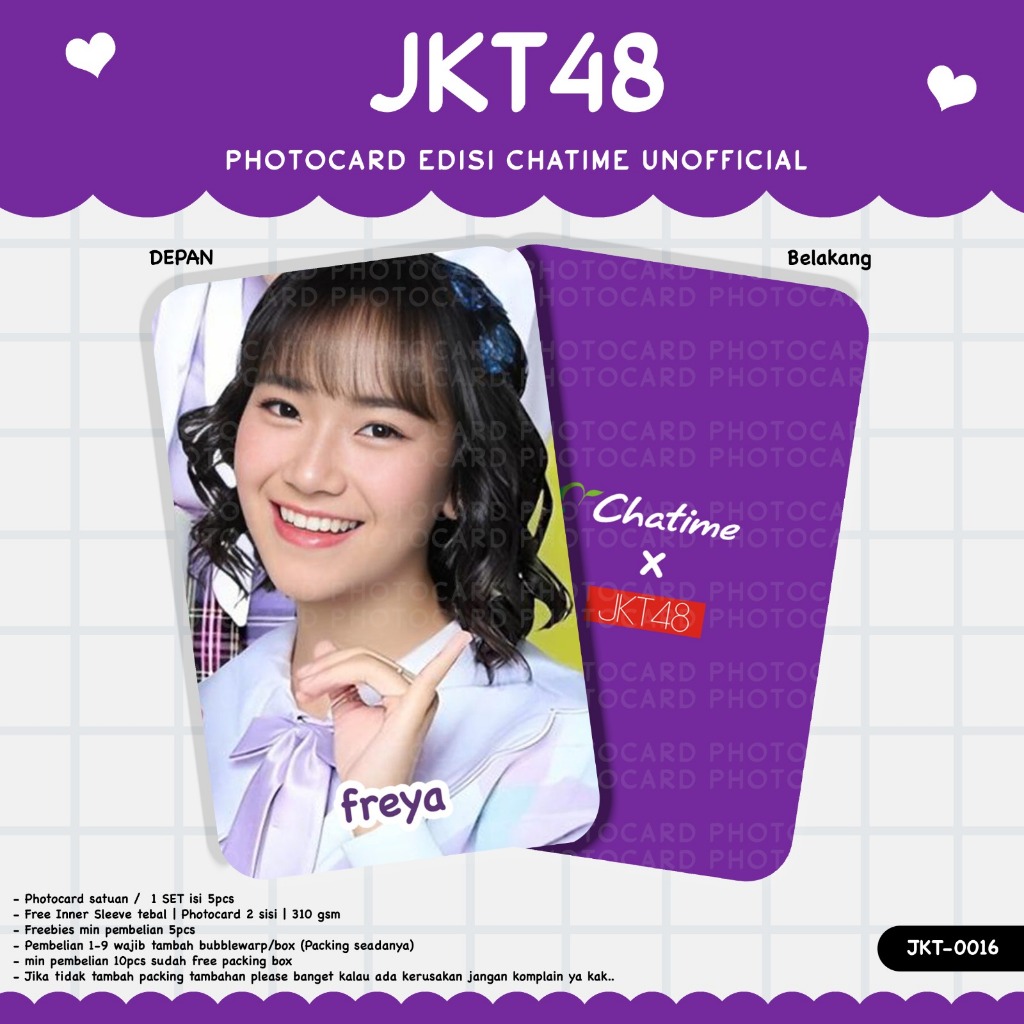 Jual PHOTOCARD JKT48 X CHATIME TERBARU 2024 UNOFFICIAL BAHAN GLOSSY DEPAN BELAKANG PHOTOCARD ...