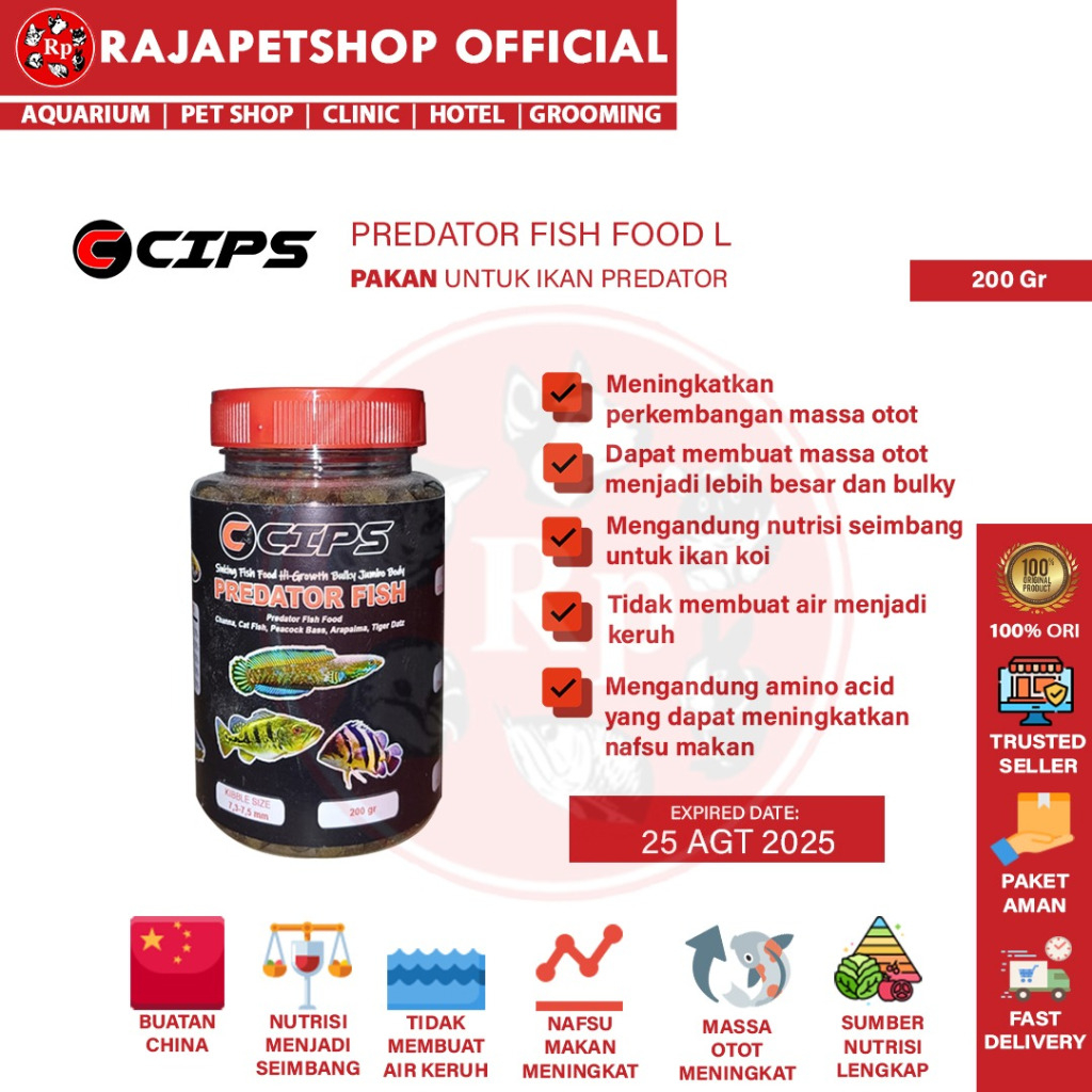 Jual ( PAKAN ) CIPS FISH FOOD PREDATOR L 200 GR PELET PREDATOR PAKAN ...