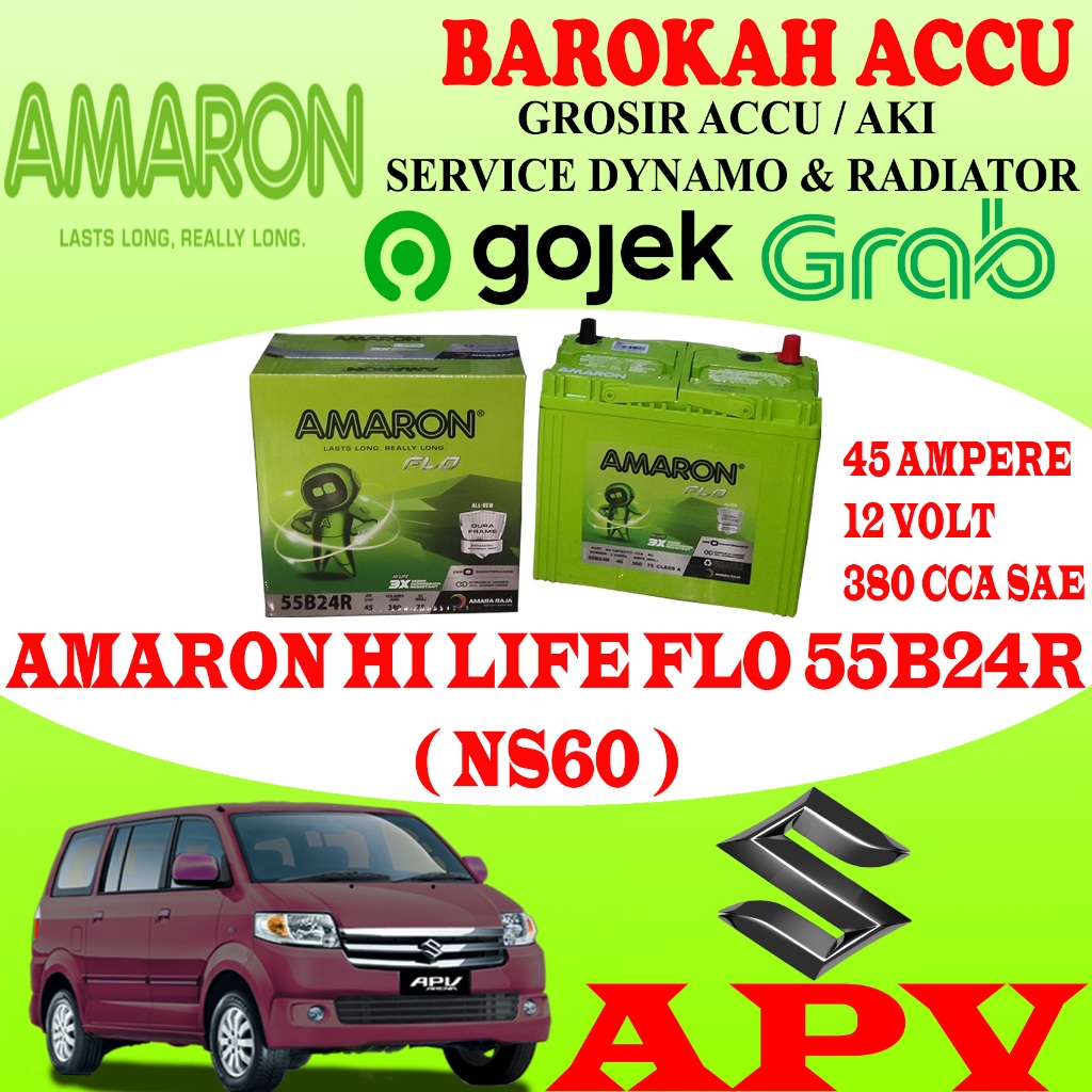 Jual AKI MOBIL SUZUKI APV AMARON HI LIFE FLO 55B24R / NS60 , 45 AH | Shopee Indonesia