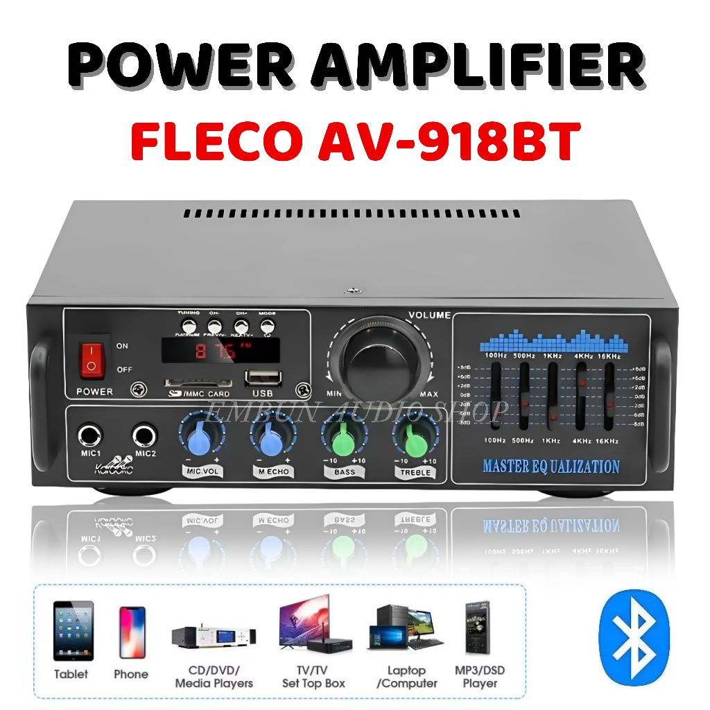 Jual FLECO AV-918BT Power Amplifier Bluetooth Penguat Audio Speaker ...