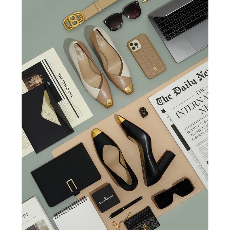 Jual New Fioni Heel Pumps Beige/Off White Black BS Buttonscarves BSlady ...