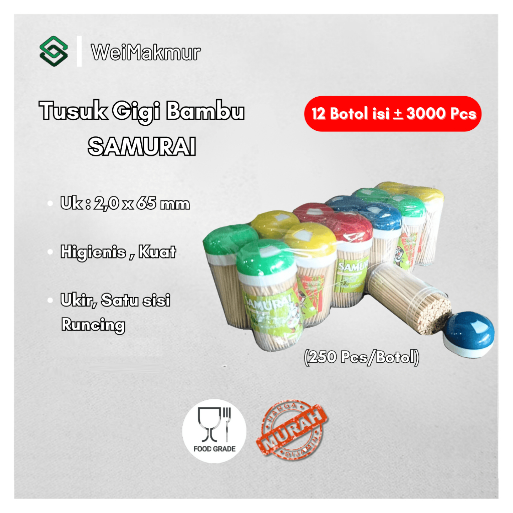 Jual (12 Botol) Tusuk Gigi Botol Merek Samurai - Tusuk Gigi Ukir Tabung Super Premium Isi 3000 ...
