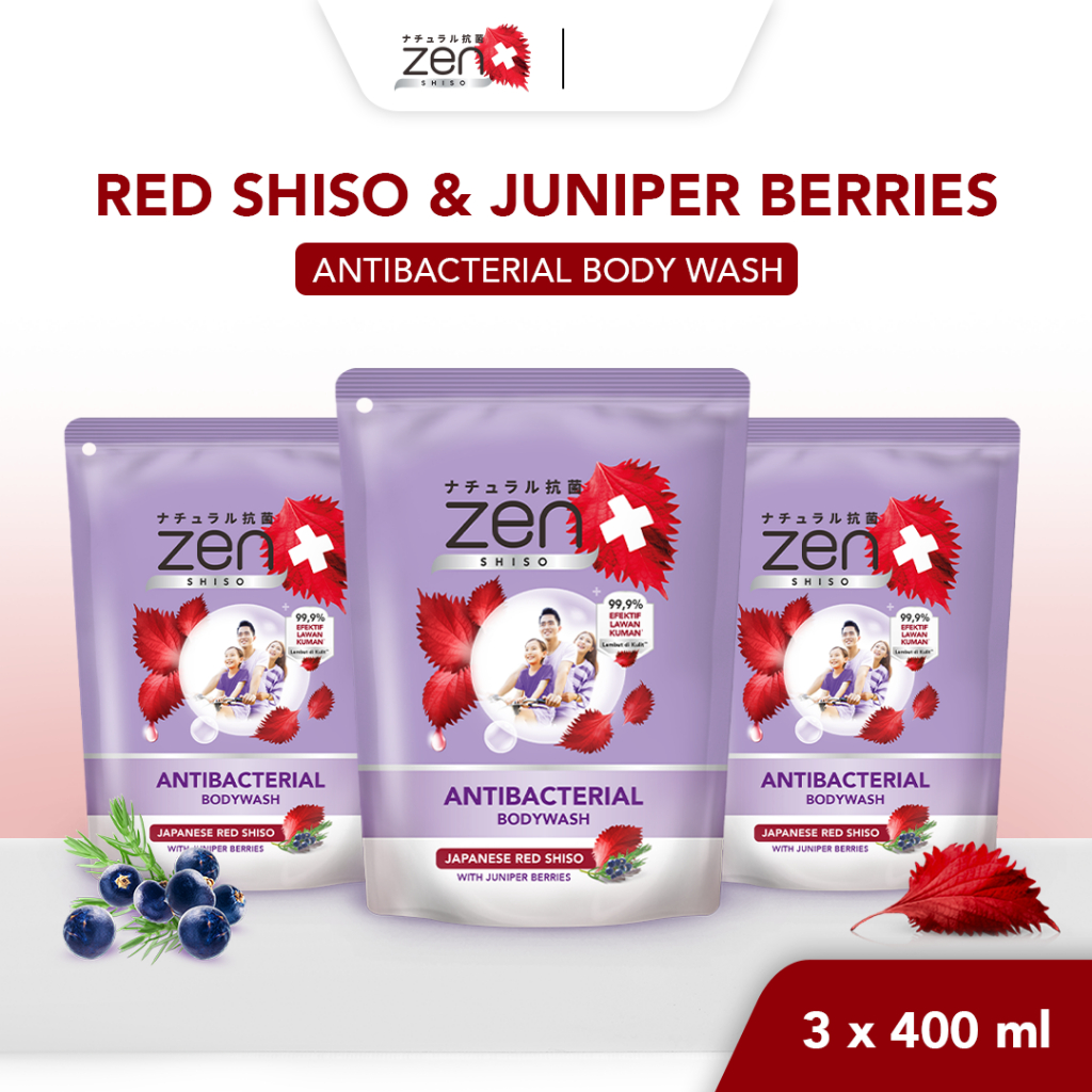 Jual Zen Antibacterial Body Wash Shiso & Juniper Berries Refill 400ml isi 3pcs | Shopee Indonesia
