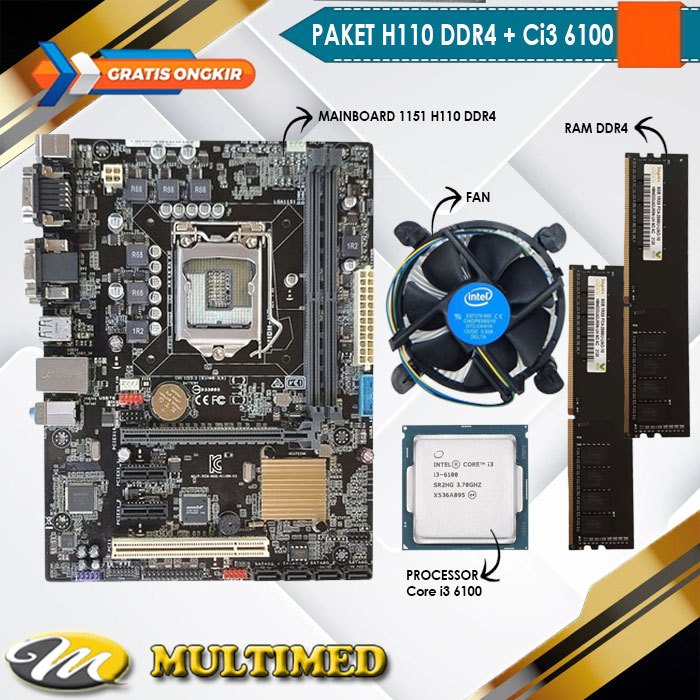Jual Paket Motherboard H110 LGA 1151 DDR4 + Core I3 6100 + Fan + RAM | Shopee Indonesia