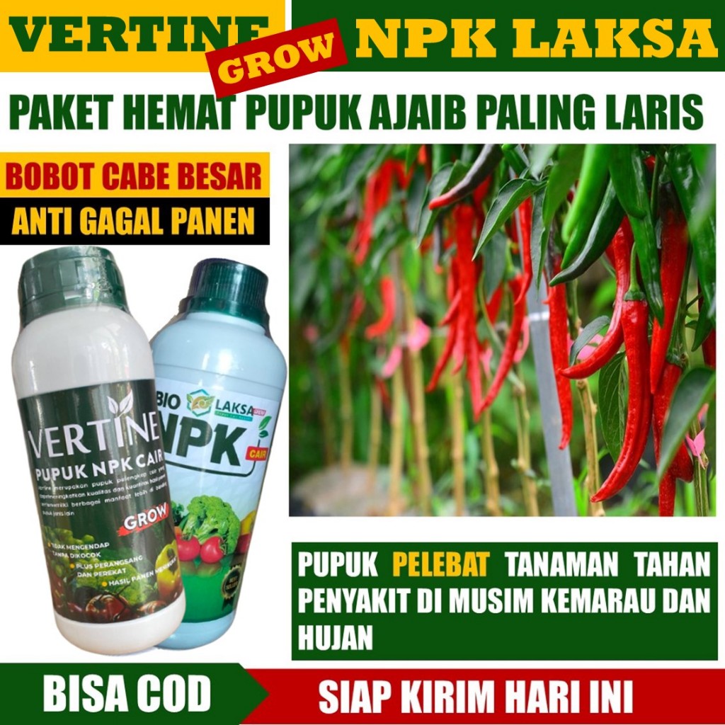 Jual PROMO COD - 1 Botol Verti Grow & 1 NPK LAKSA 500 ML - Pupuk Perangsang Buah Cabe Lebat ...