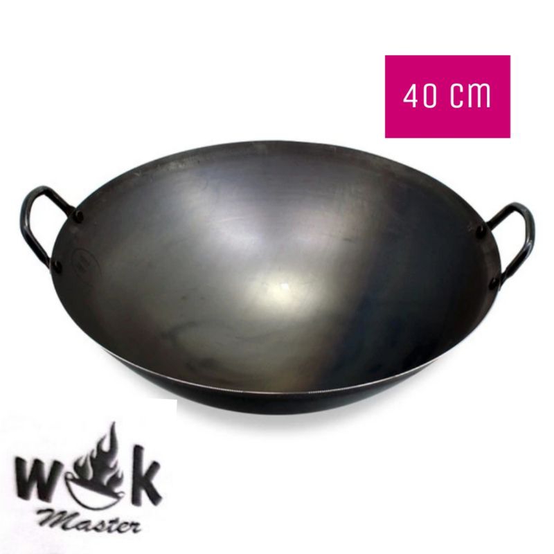 Jual WOK MASTER Two Handle Kuali 40 cm WM-CW40 Carbon Black Steel Wok | Shopee Indonesia