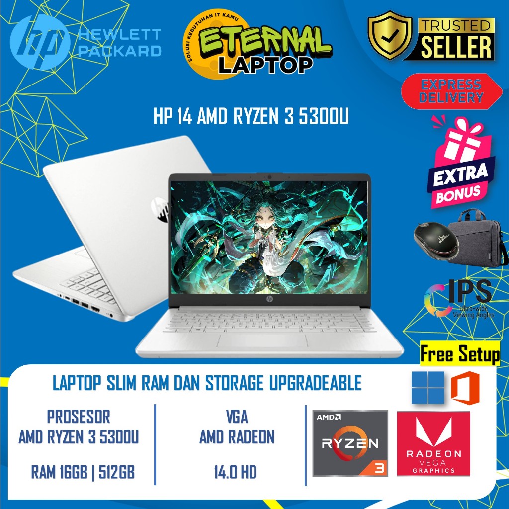 Jual Laptop Gaming HP 14 AMD Ryzen 3 5300U RAM 16GB 1TB SSD Win11 Home ...
