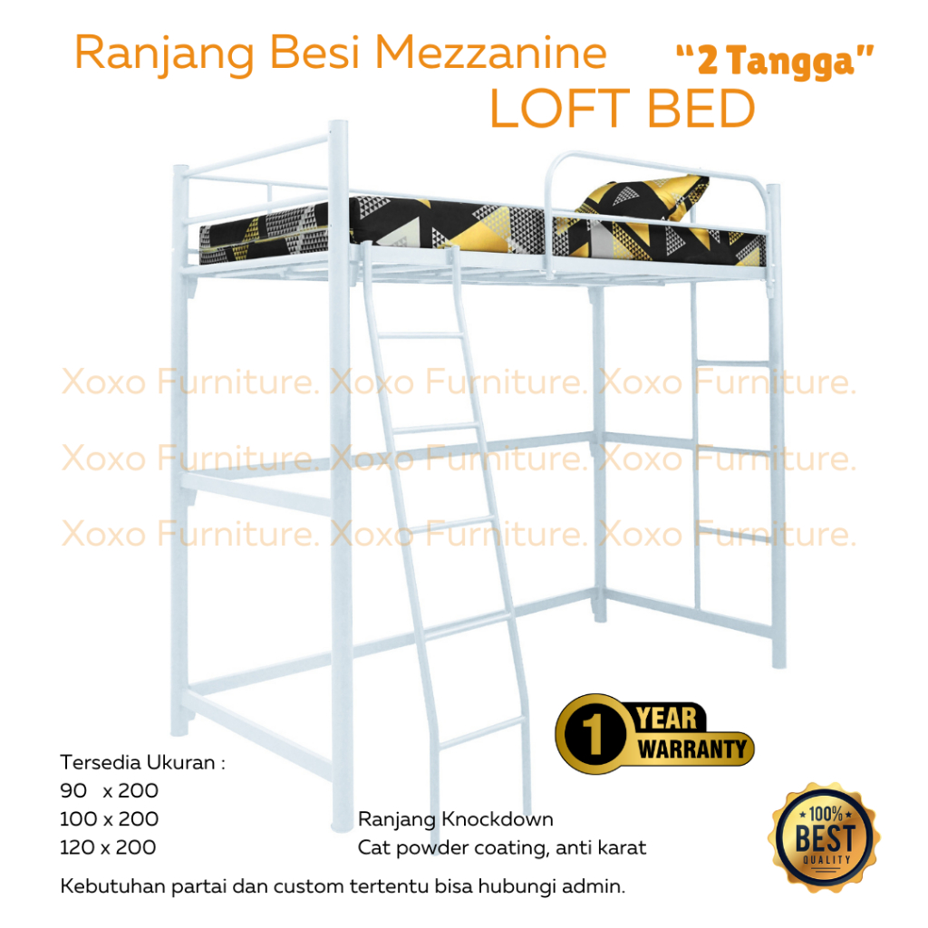 Jual Loft bed Ranjang Susun Mezzanine Besi Minimalis 90x200 100x200 ...