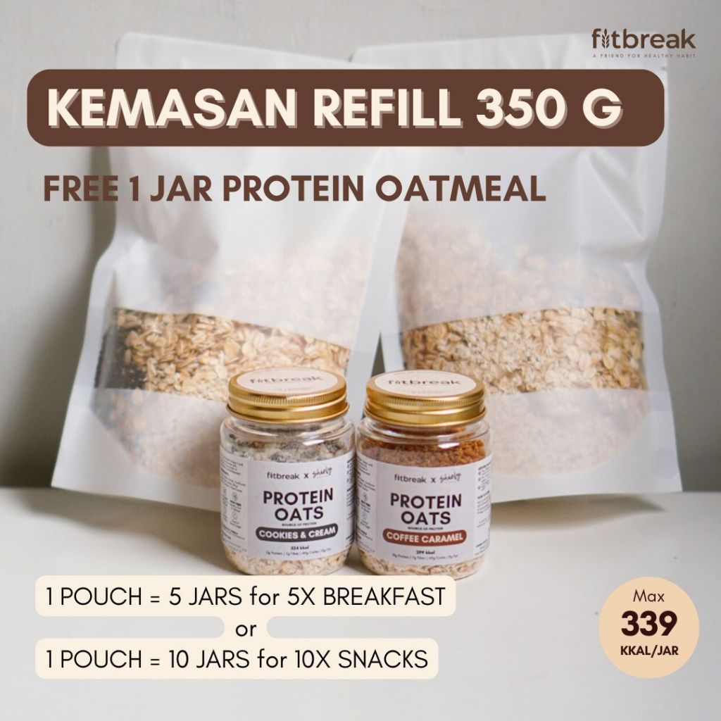 Jual Protein Oatmeal Kemasan Refill FREE 1 Jar FITBREAK. Pouch isi 350 ...