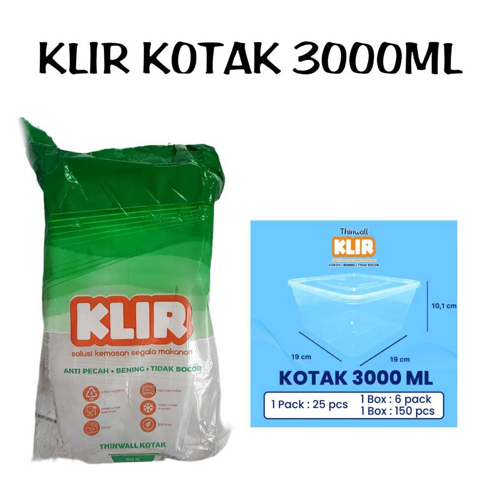 Jual Thinwall Food Container 3000ml (25 pcs) Klir - Kotak Makan Tahan ...