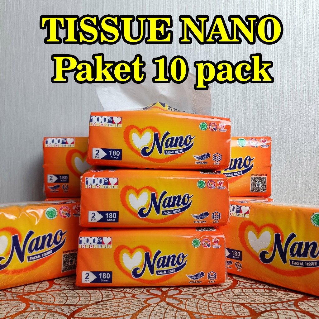Jual [ PAKET 10 TISSUE ] FACIAL TISSUE NANO 2ply 180 sheets LEMBUT ...
