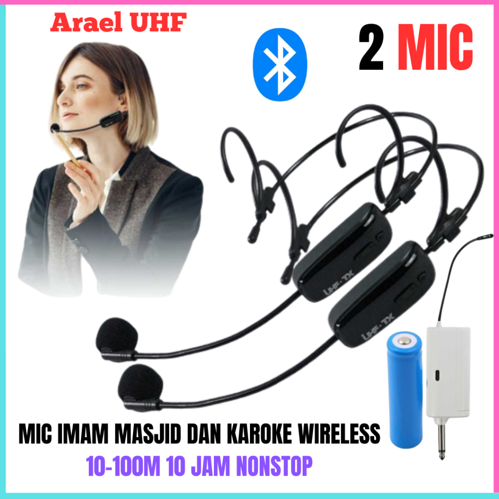 Jual Bisa COD Mic Imam Masjid buat Sholat dan karoke 2 MIC Arael UHF Wireless Microphone Headset ...