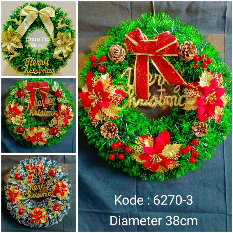 Jual Krans Bulat Premium Dekorasi Mewah Pintu Natal Bulatan Christmas Cantik Hiasan Bunga Bola ...