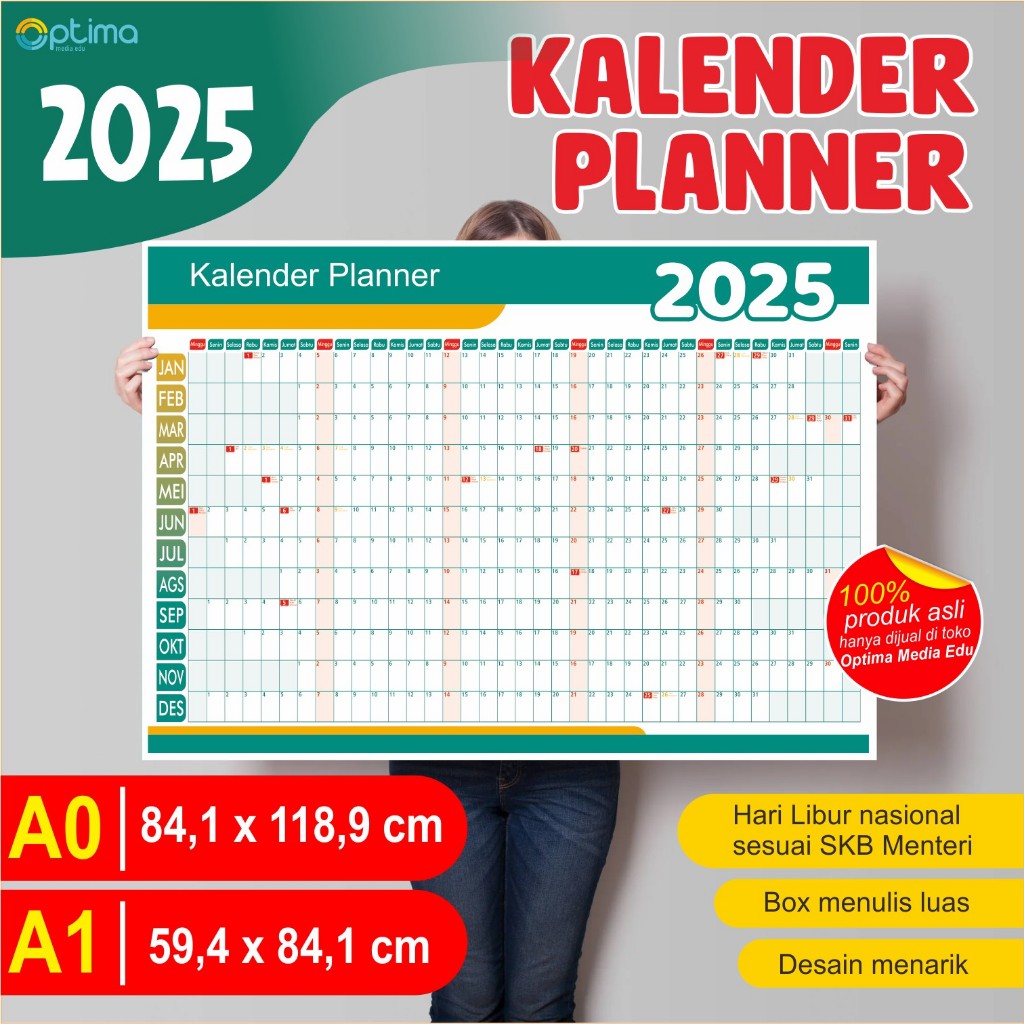 Jual KALENDER PLANNER TAHUNAN 2025 ukuran jumbo, A0 dan A1 sesuai SKB ...