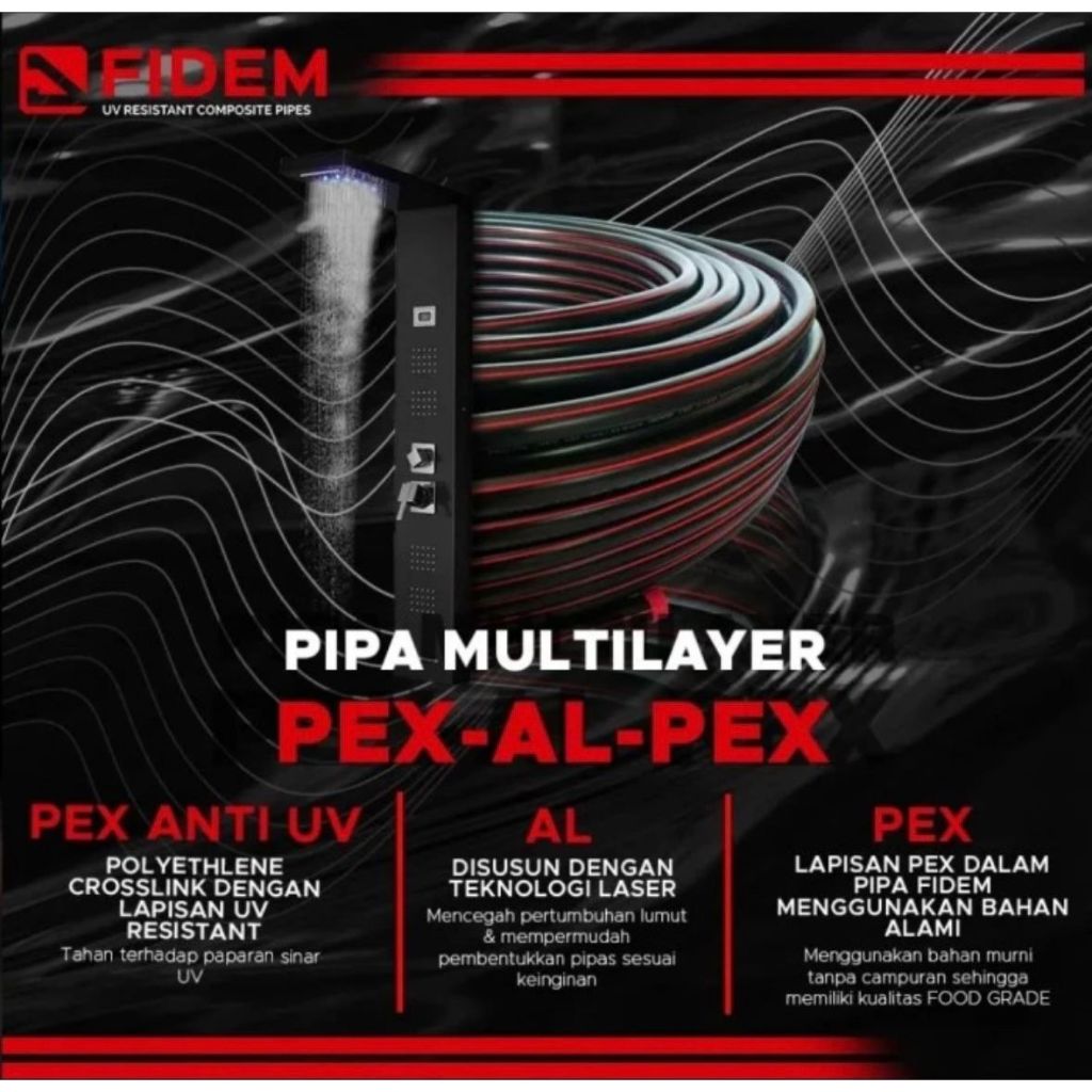 Jual Fidem Pipa Selang Hitam Air Panas ANTI UV 16 mm 1/2" PEX harga ...