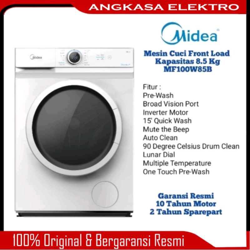 Jual MIDEA MESIN CUCI Front Loading 8.5 Kg Inverter MF100W85B Garansi ...