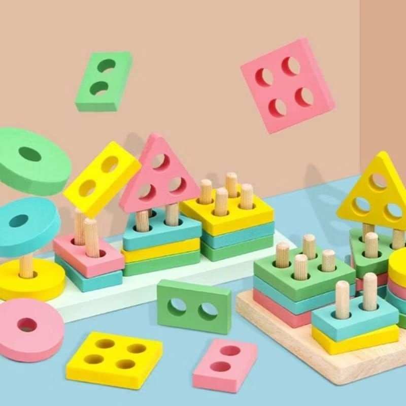 Jual RAMEO 025 puzzle mainan edukasi anak menara geometri/puzzle menara geometri pilar basic ...