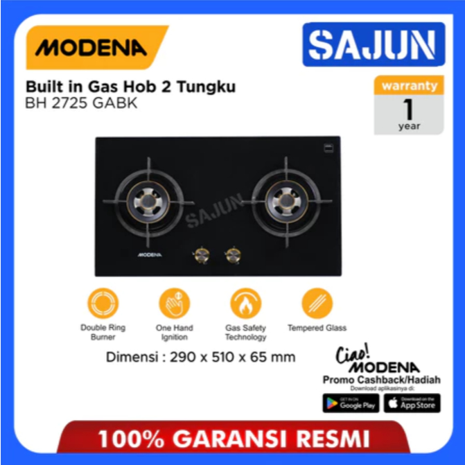 Jual Modena Kompor Tanam / Built In Gas Hob - BH 2725 GABK Pemantik ...