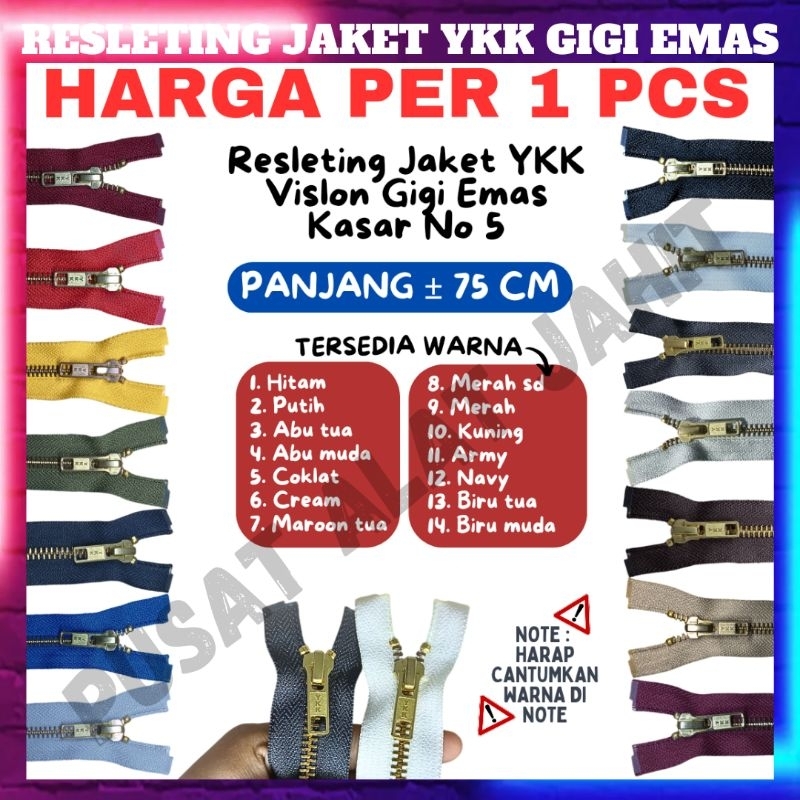Jual RESLETING RITSLETING SLETING JAKET ZIPPER JACKET VISLON YKK GIGI KASAR BESI EMAS KASAR NO 5 ...