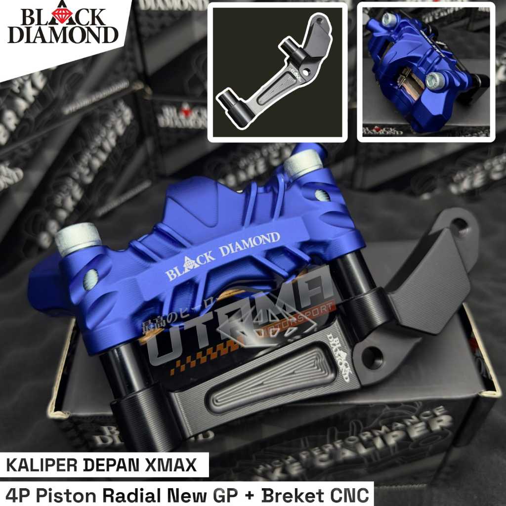 Jual Kaliper Depan 4P Piston GP New Paketan + Breket Xmax 250 | Xmax Old | Xmax Connected Black ...