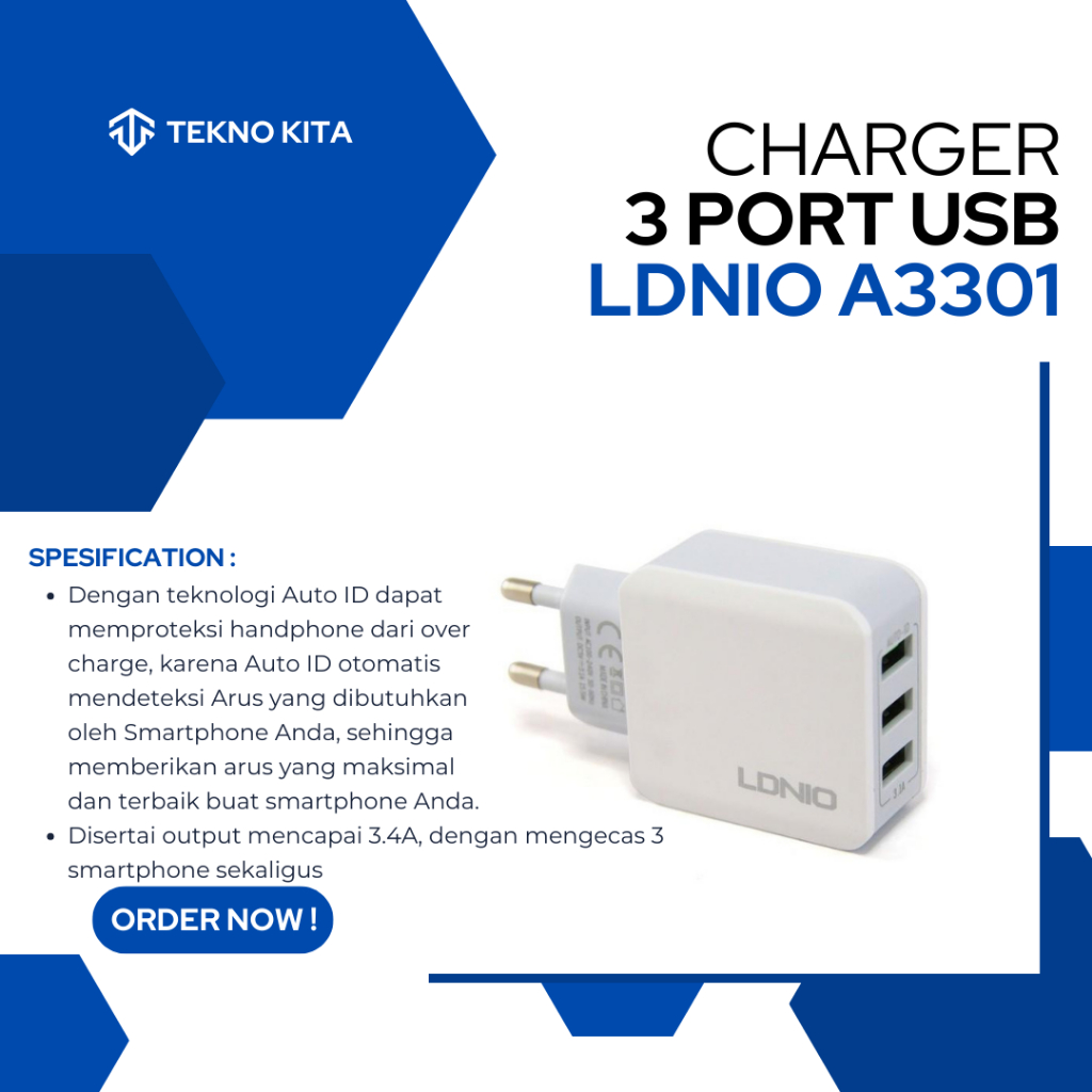 Jual PROMO CHARGER MURAH 3 COLOKAN USB LDNIO A3301 3.4A AUTO ID KEPALA ...