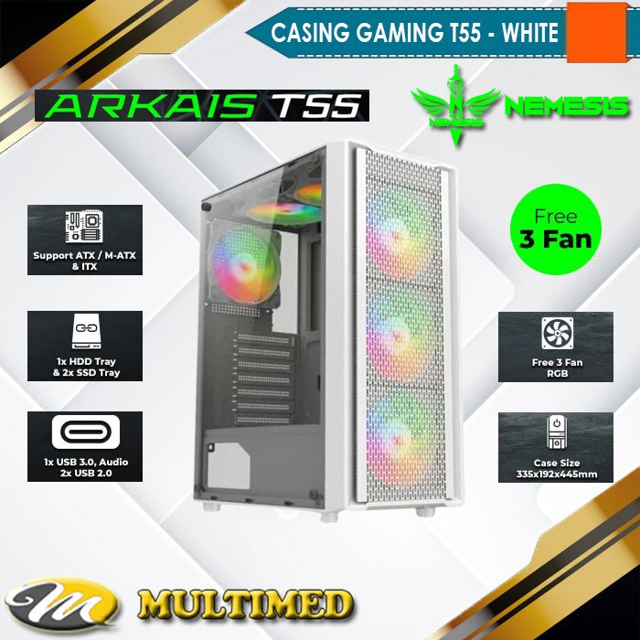 Jual PC case Cassing Casing PC Gaming NYK ARKAIS T55 Free 3 Fan RGB ...