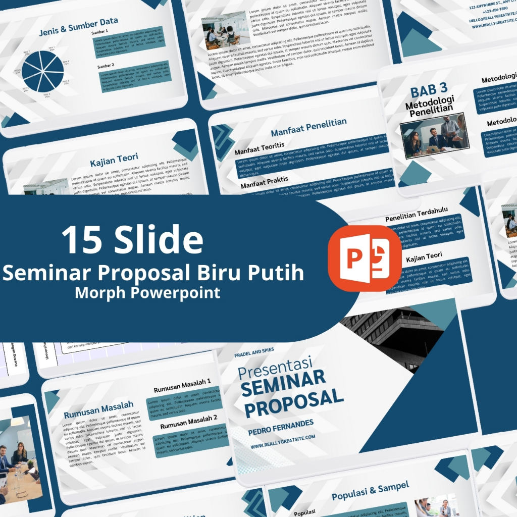 Jual Seminar Proposal Biru Putih Powerpoint - Template Proposal Seminar Profesional | PPT Morph ...